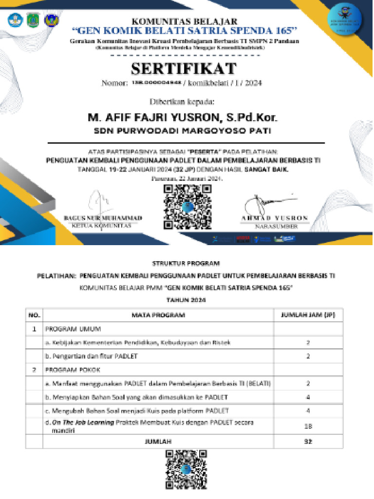 Sertifikat Agustus 2024 Afif | PDF