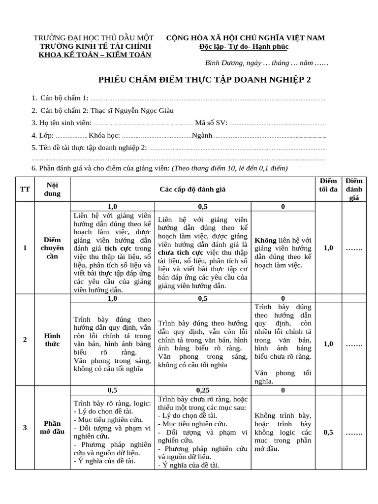 Phieu Cham C A Giang Vien | PDF