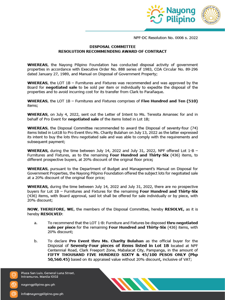 Reso-Award - 06 (July) - Disposal of Unseviceable Properties 2022 - 1660529485 - 1660545638 | PDF