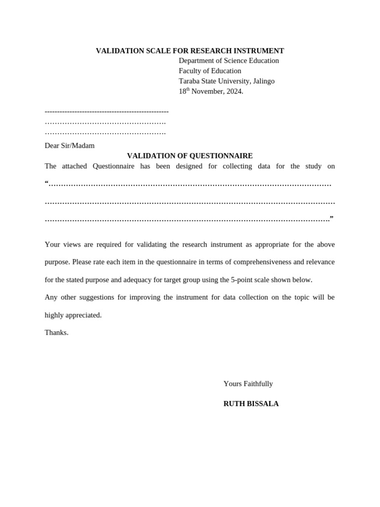 Validation Scale For Research Instrument | PDF