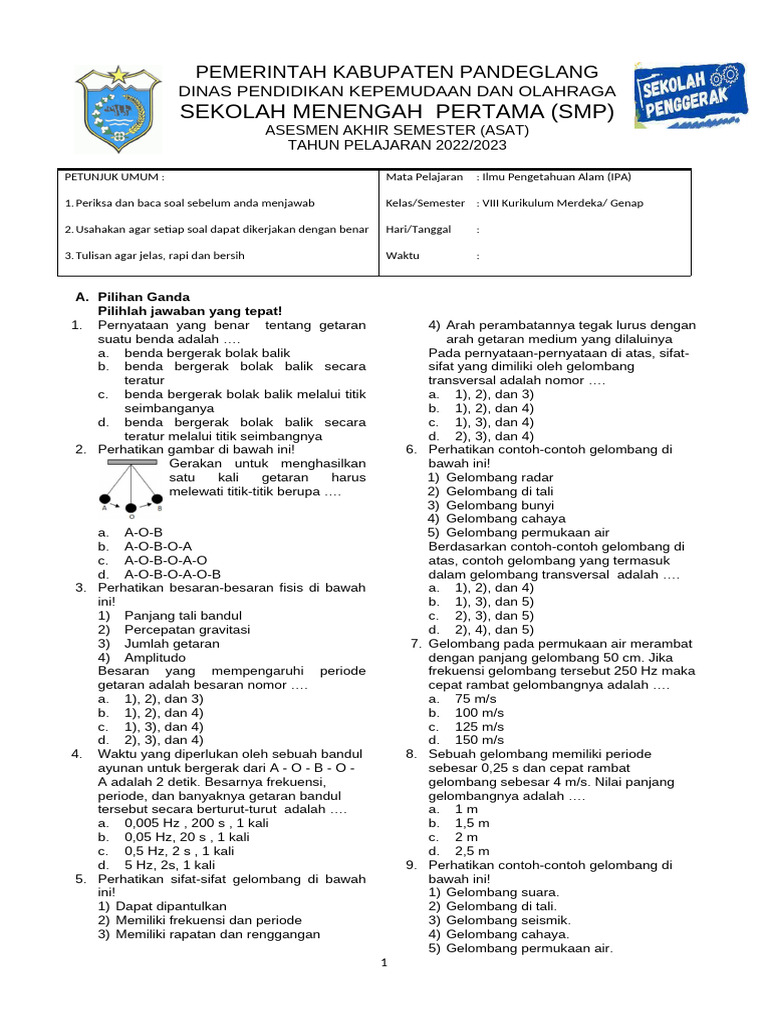 Naskah Soal ASAT IPA Kls 8 Kumer 2022 - 2023 | PDF