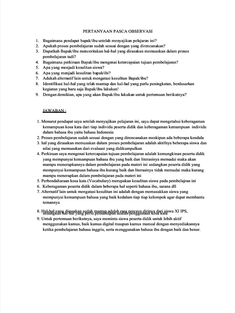 PDF Pertanyaan Pasca Observasi - Compress | PDF