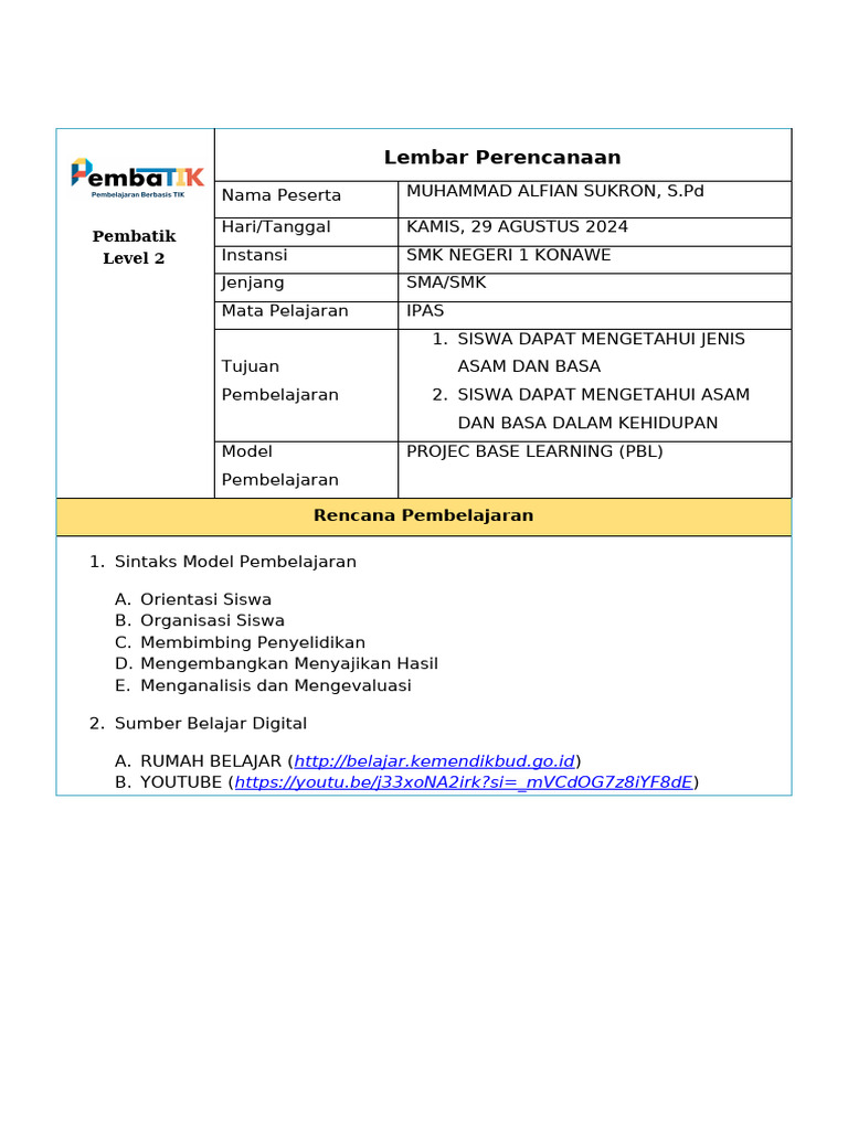 (Template) Rancangan Pembelajaran Dengan Model Pembelajaran Berbasis ...