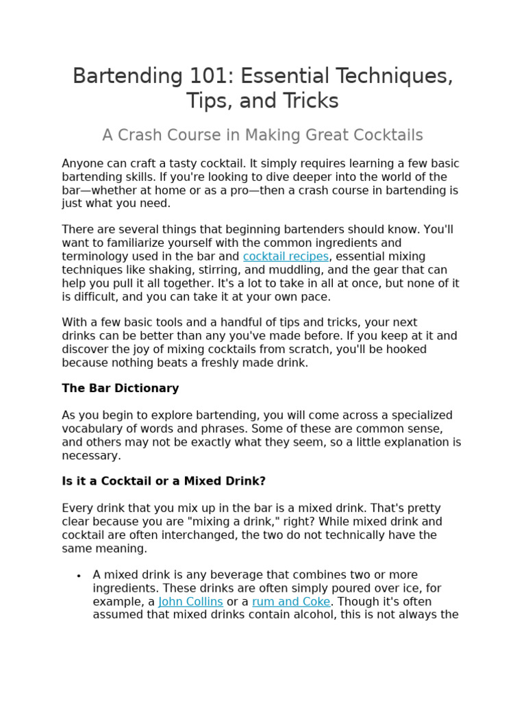 Bartending 101 | PDF | Cocktails | Bartender