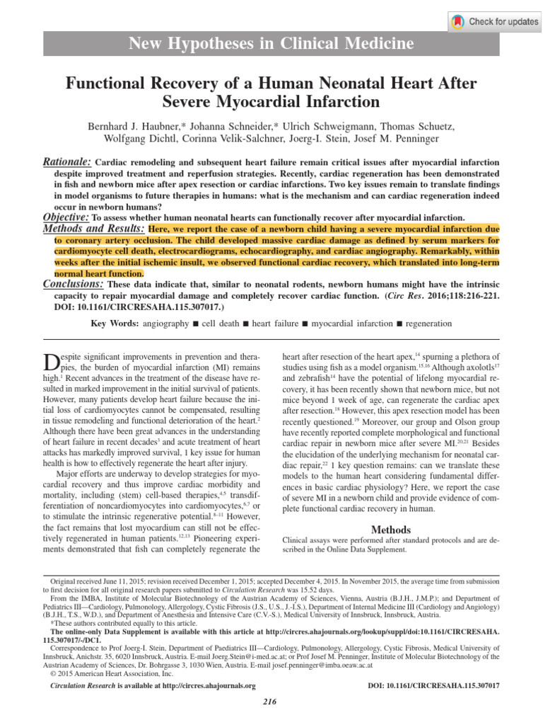 Haubner Et Al 2015 Functional Recovery of A Human Neonatal Heart After ...