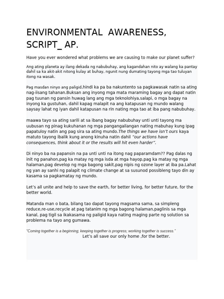 Environmental Awareness | PDF