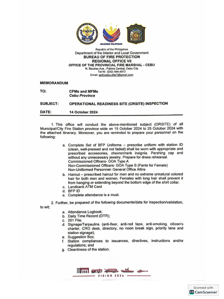Operational Readiness Site "ORSITE" Memorandum 2024 | PDF