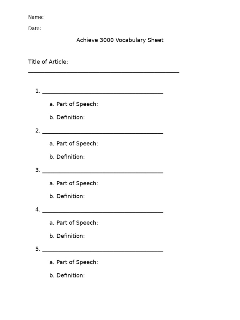 Achieve 3000 Vocabulary Sheet 2 | PDF
