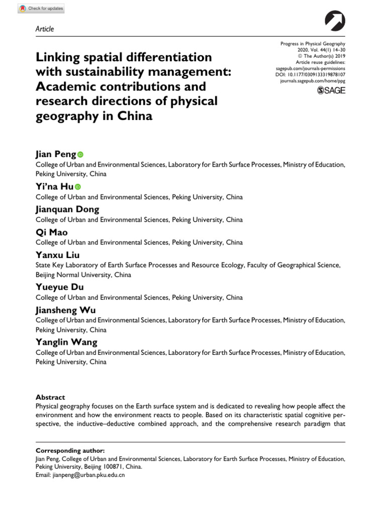 Peng Et Al 2019 Linking Spatial Differentiation With Sustainability Management Academic ...