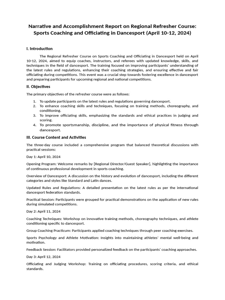Narrative and Accomplishment Report On Regional Refresher Course | PDF ...