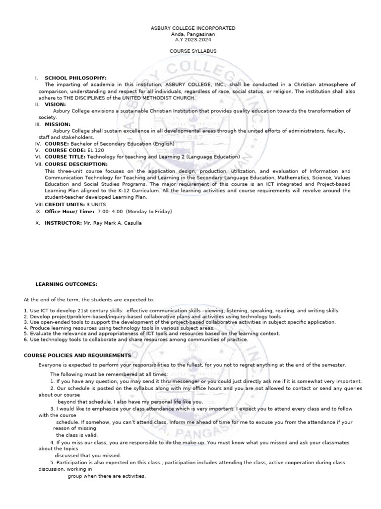 El 120 Syllabus | PDF | Educational Technology | Language Education