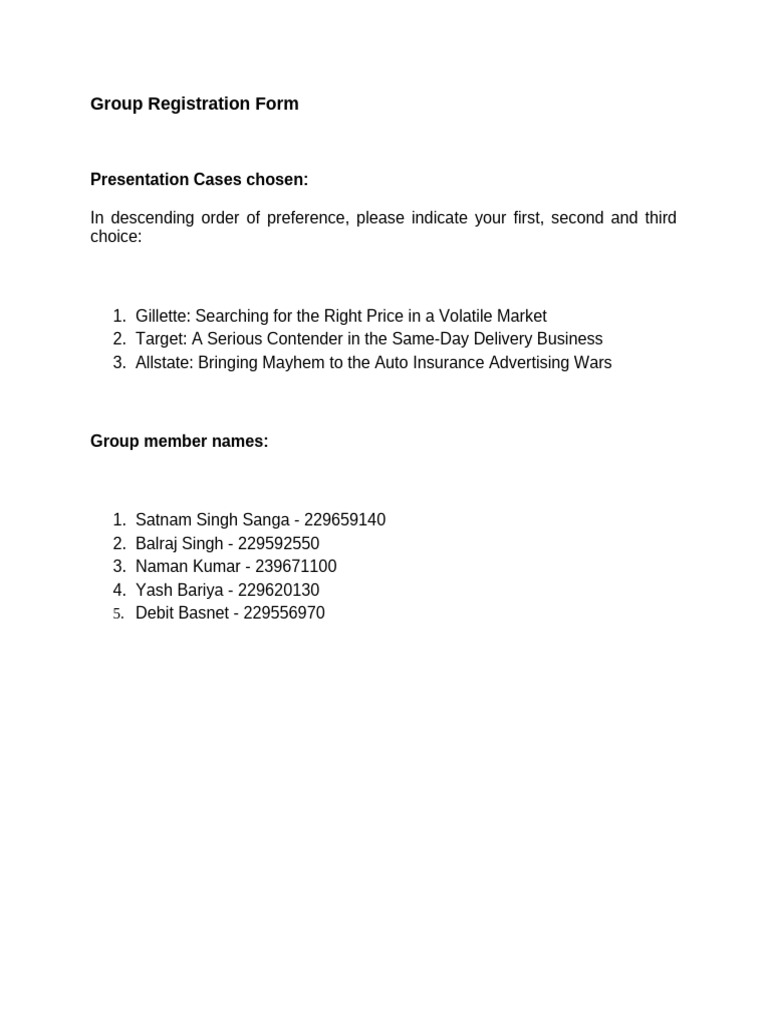 Group Registration Form | PDF