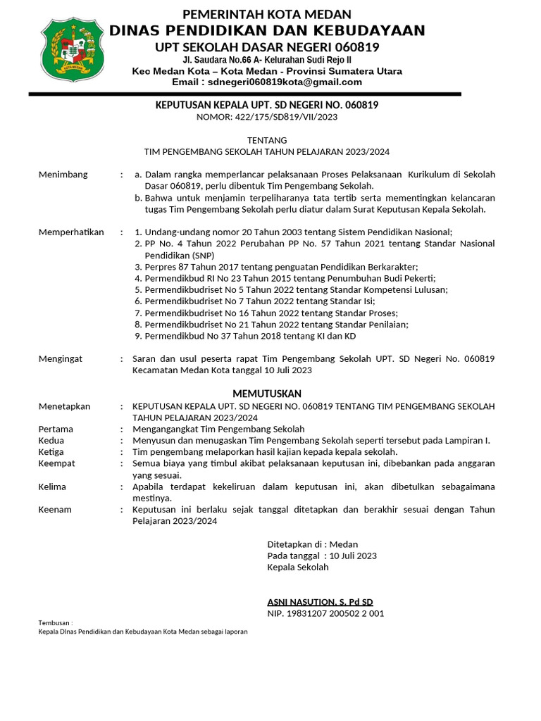 Surat Keputusan KTSP Kosp | PDF