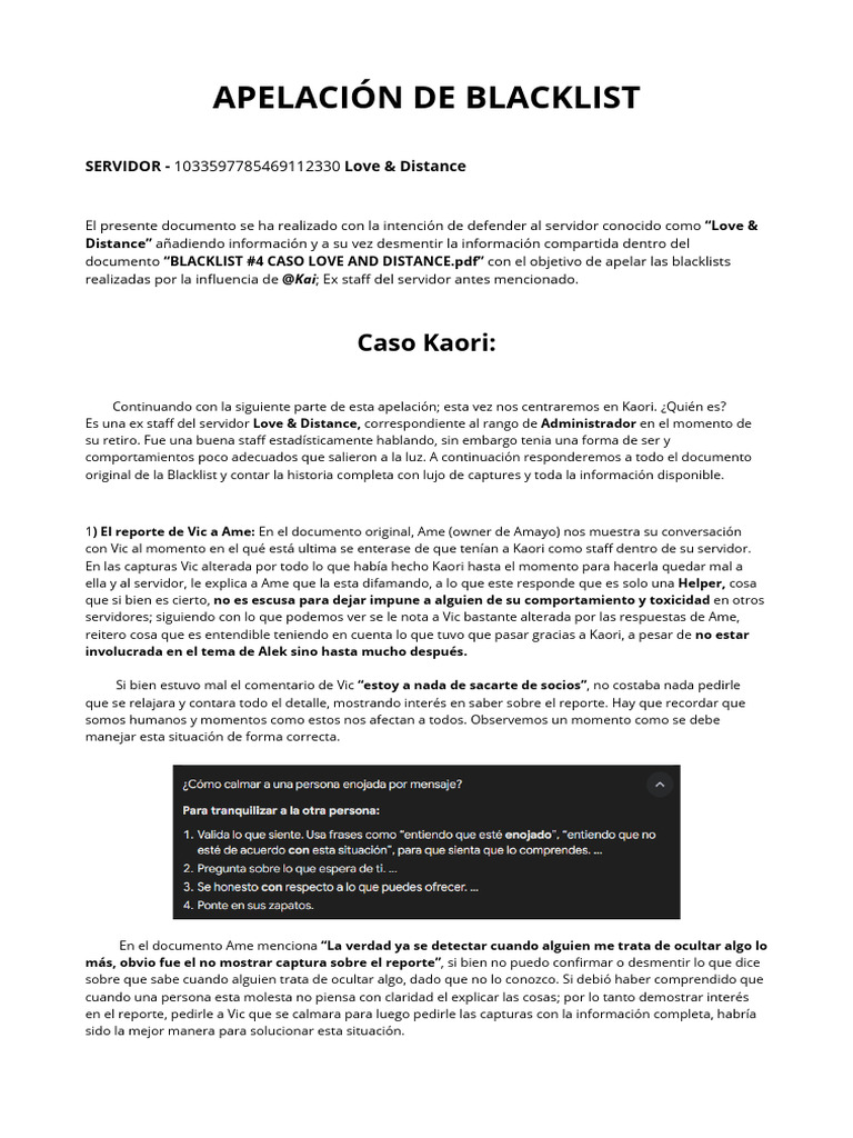 APELACIÓN DE BLACKLIST - LOVE & DISTANCE #2 Caso Kaori | PDF | Chat en linea | ciberespacio