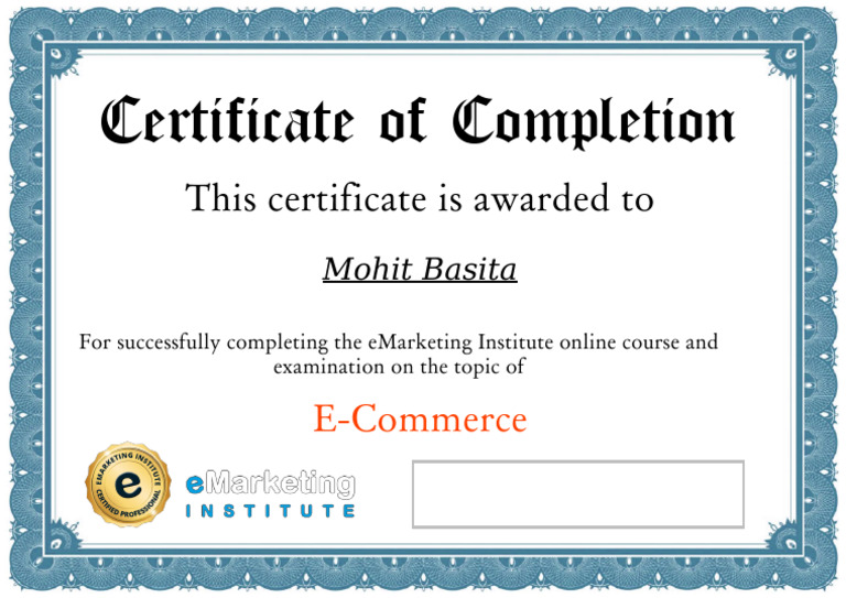 EMarketing Institute E Commerce Certification CERT001079637 EMI | PDF ...