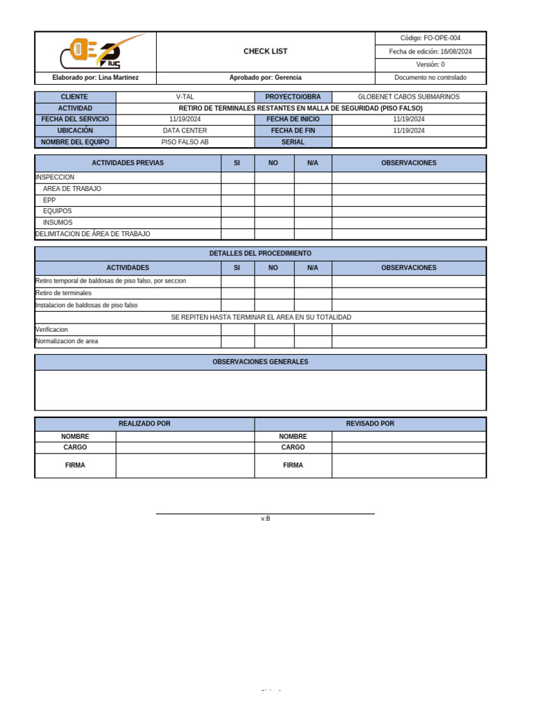 Fo-Ope-004 - Check List Retiro de Terminales | PDF