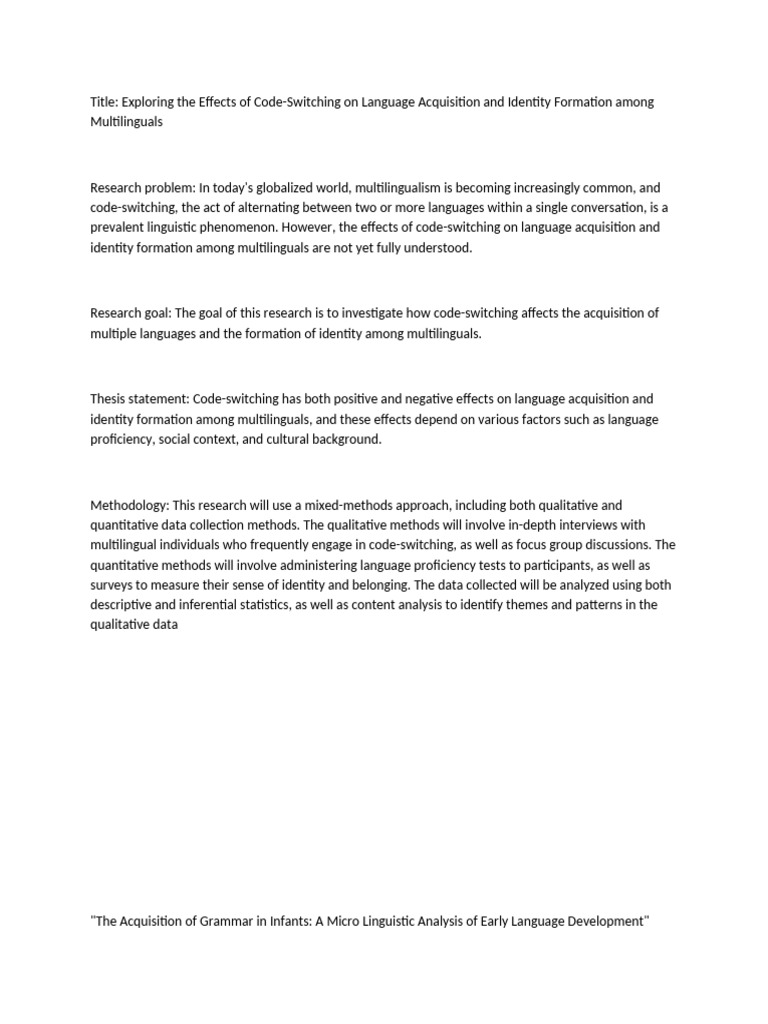 Code-Switching: Impact on Multilinguals | PDF | Methodology | Language Acquisition