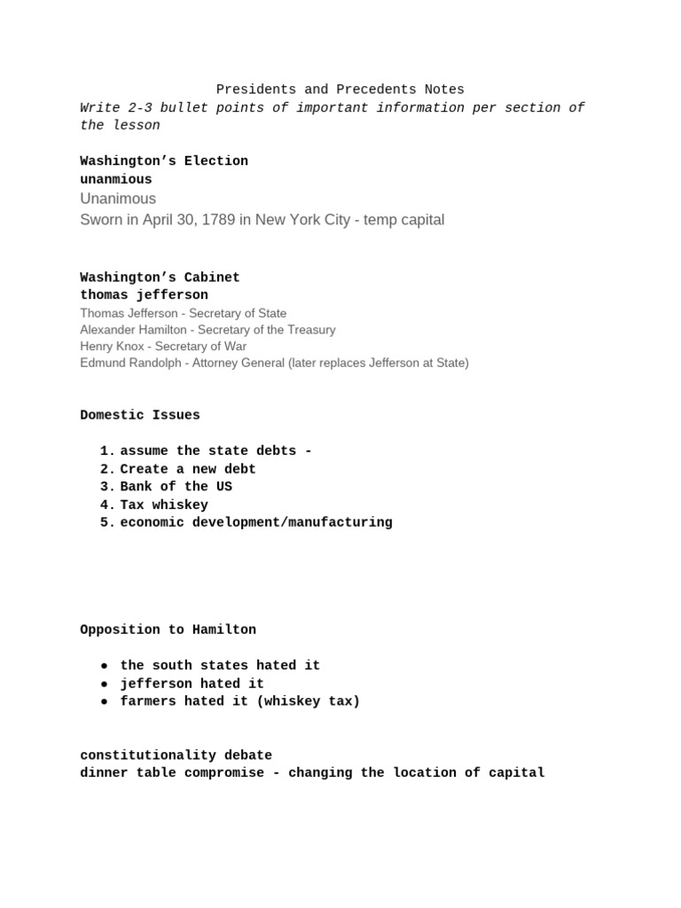 A President and Precedents Notes | PDF | Politics | Travel