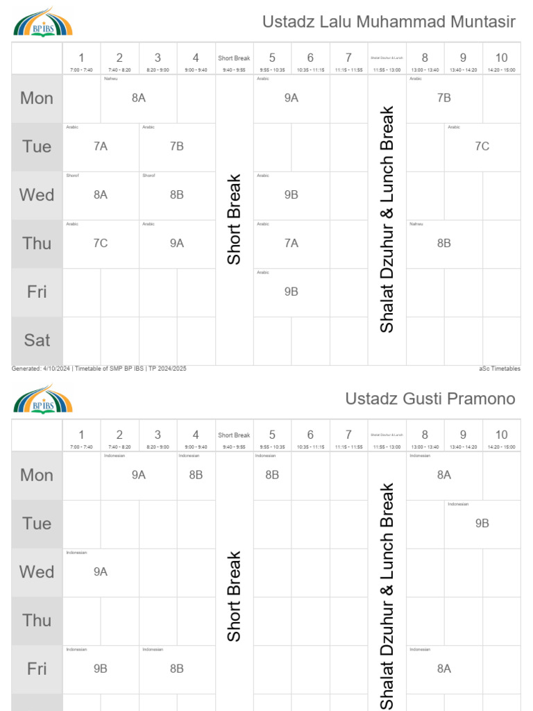 SMP BP IBS 2024/2025 Timetable | PDF