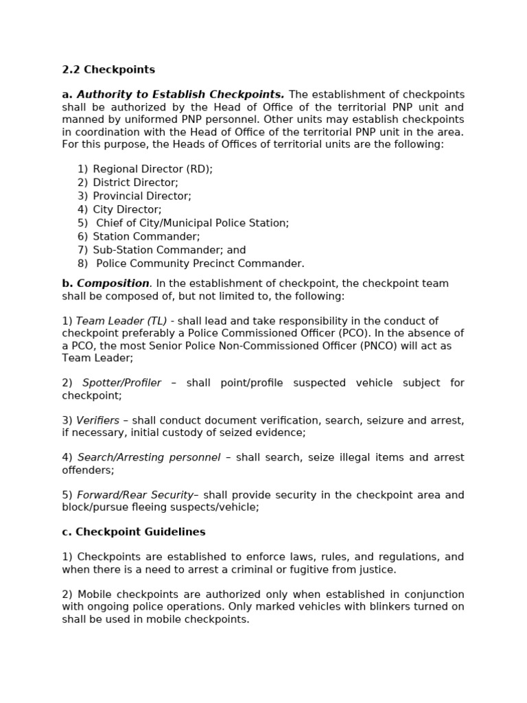 Checkpoint Guidelines Pop | PDF | Police | Search Warrant