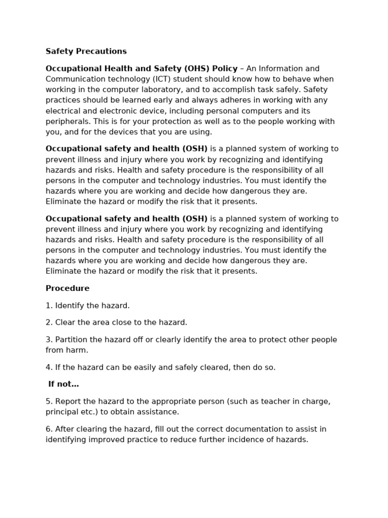 Safety Precautions | PDF | Occupational Safety And Health | Hazards