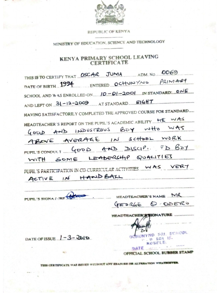 KCPE Cert | PDF
