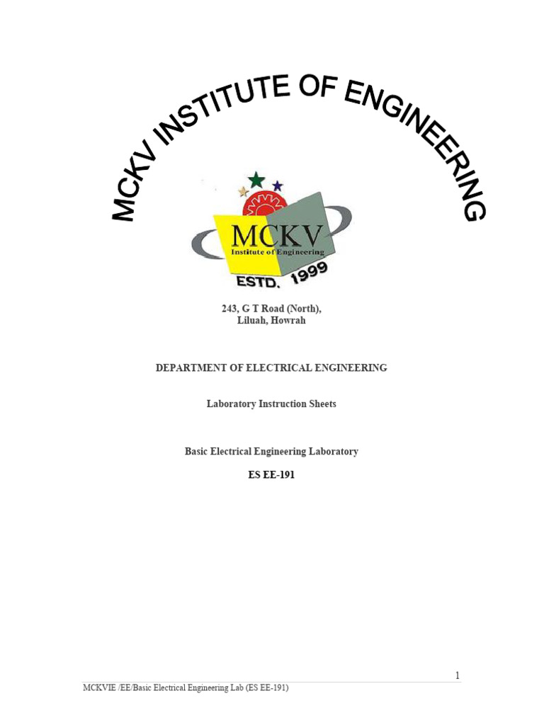 Basic Electrical Engineering Lab Manual (ES-EE 191) - Autonomous ...