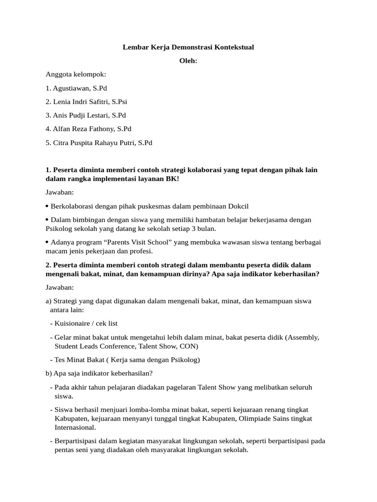 Lembar Kerja Demonstrasi Kontekstual BK Kelompok 2 | PDF | Karier & Perkembangan