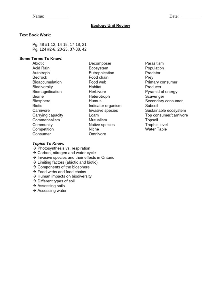 10- Ecology Review | PDF | Ecosystem | Food Web