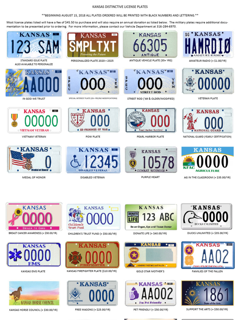 Vehicle Tag Options Full 2022 | PDF | Kansas | Military Of The United ...