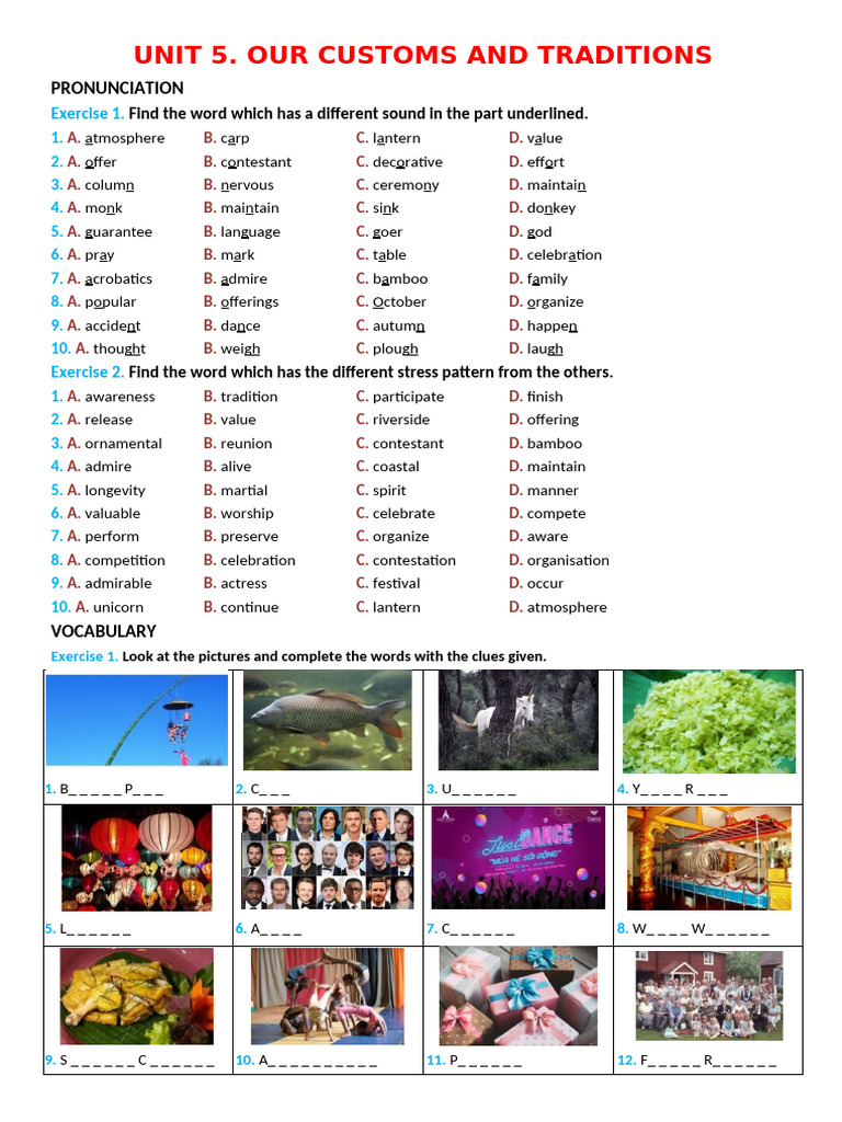 Vocabulary for Unit 5: Customs & Traditions | PDF | Traditions