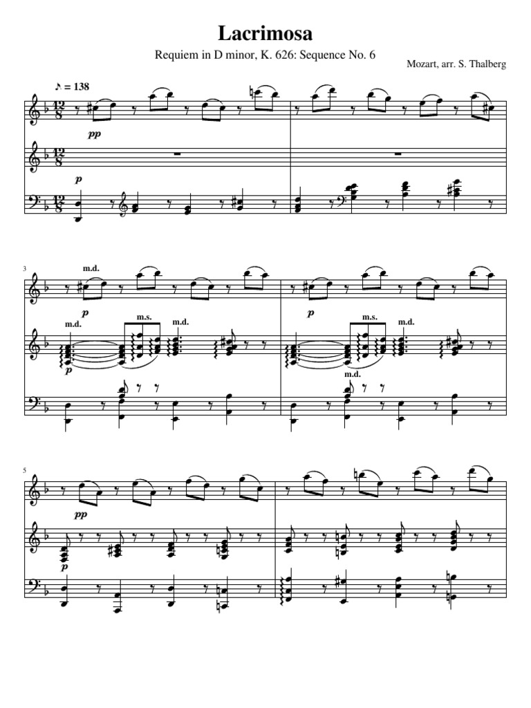 Lacrimosa - Mozart Arr. S. Thalberg | PDF