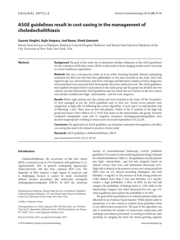 ASGE Guidelines Result in Cost-Saving in The Manag | PDF | Medical ...