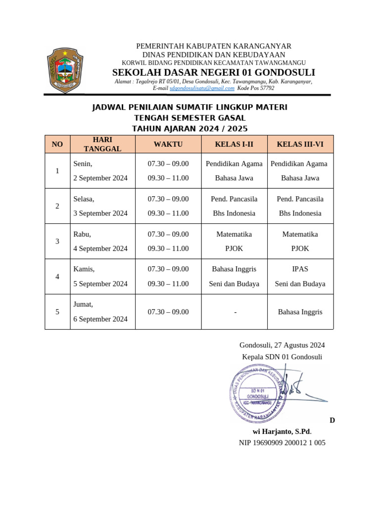 Jadwal PTS I TH 2024 | PDF