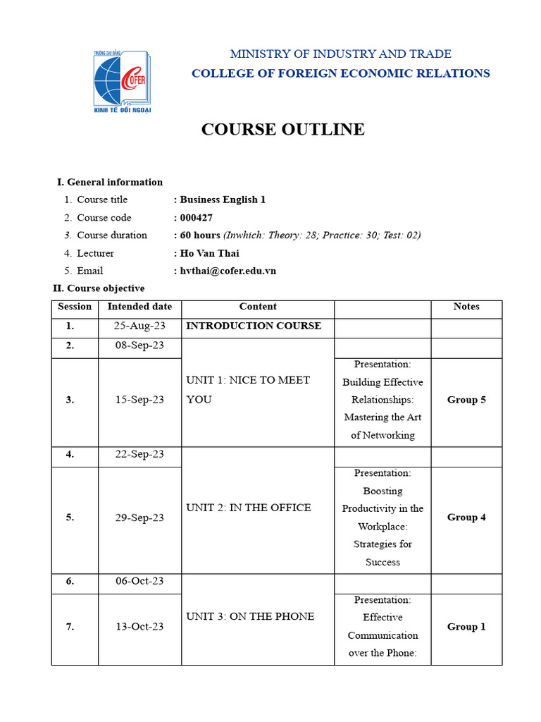 Course Outline of Tatm - T6 46 | PDF | Business