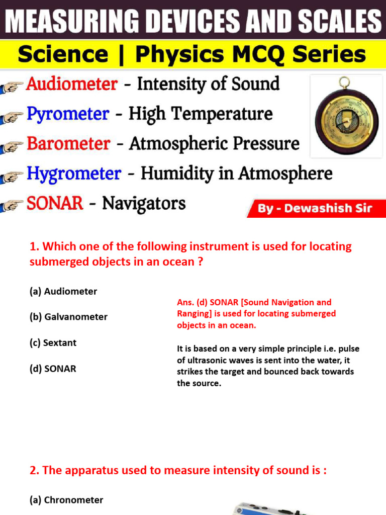 Science MCQ - Physics (Measuring Devices) | PDF | Pressure | Pressure Measurement