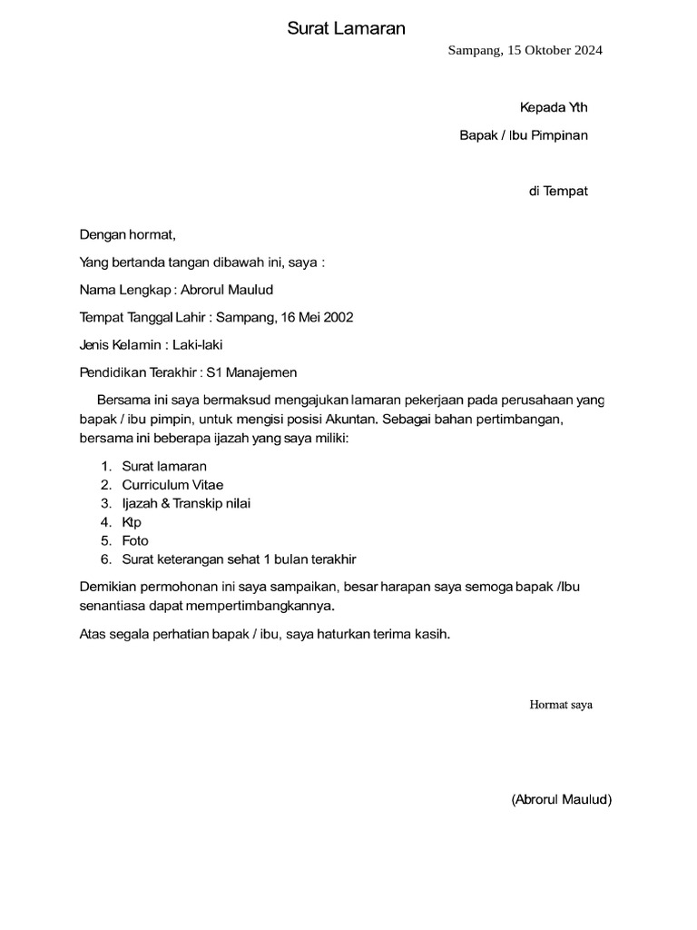 Surat - Lamaran - Kerja Terbaru | PDF