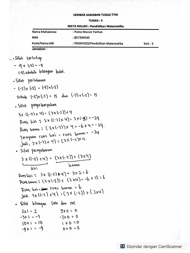 LEMBAR JAWABAN TUGAS TTM - Matematika 3 | PDF