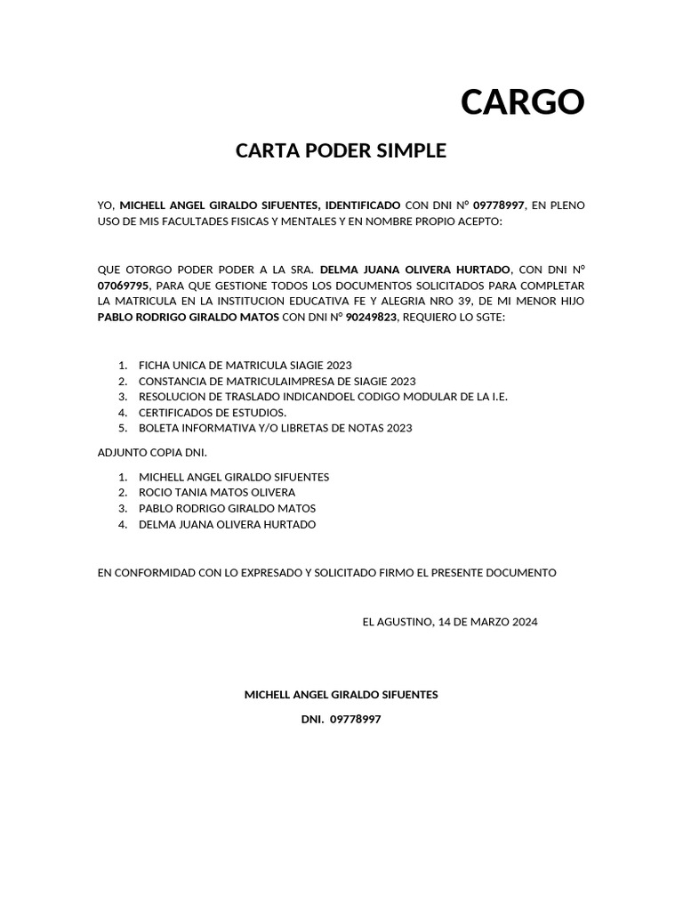 Carta Poder Simple | PDF | Ciencias sociales