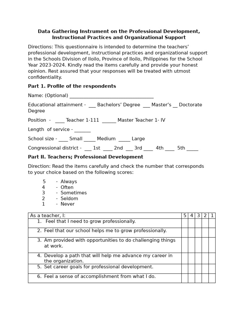 Research Sample QUESTIONNAIRE | PDF | Learning | Experience