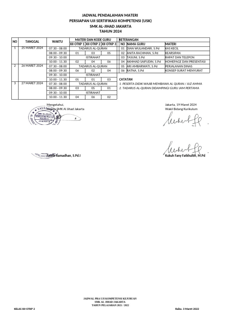 Jadwal PM Usk 2024 | PDF