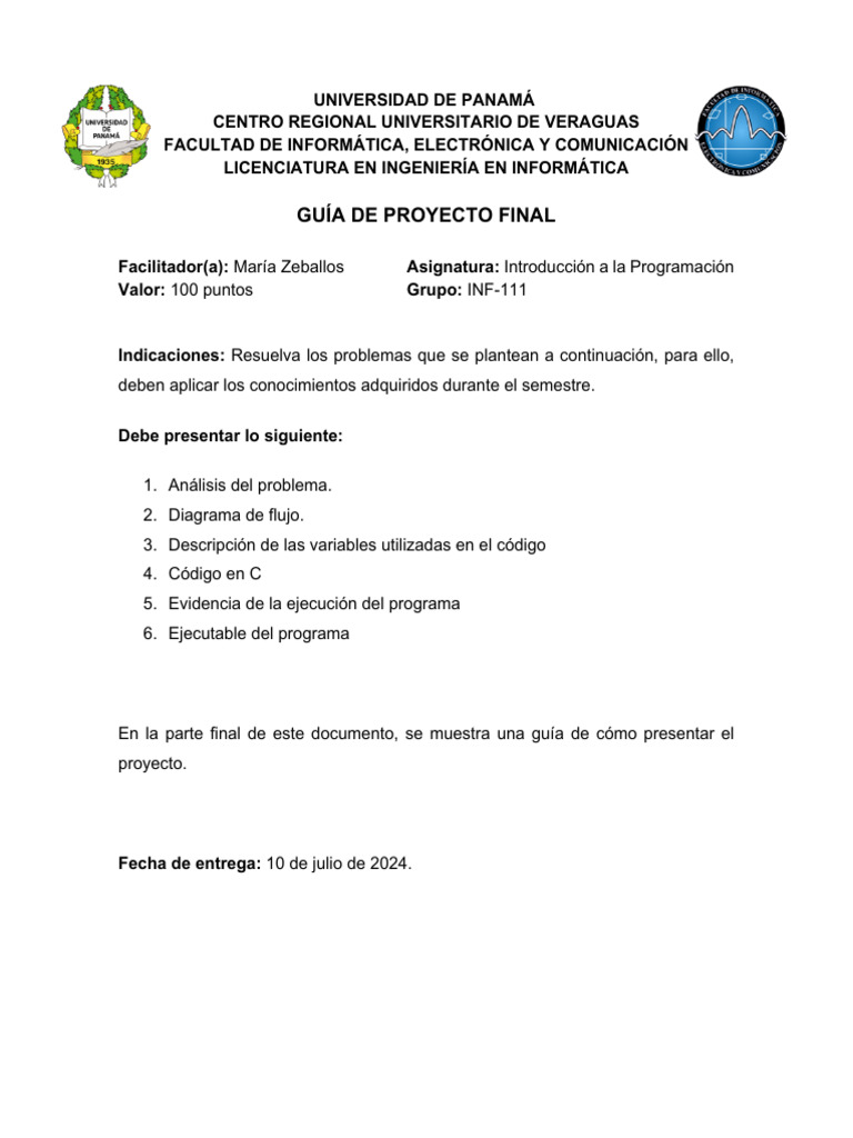 Guía Proyecto Final: Programación C | PDF | Programa de computadora | Programación