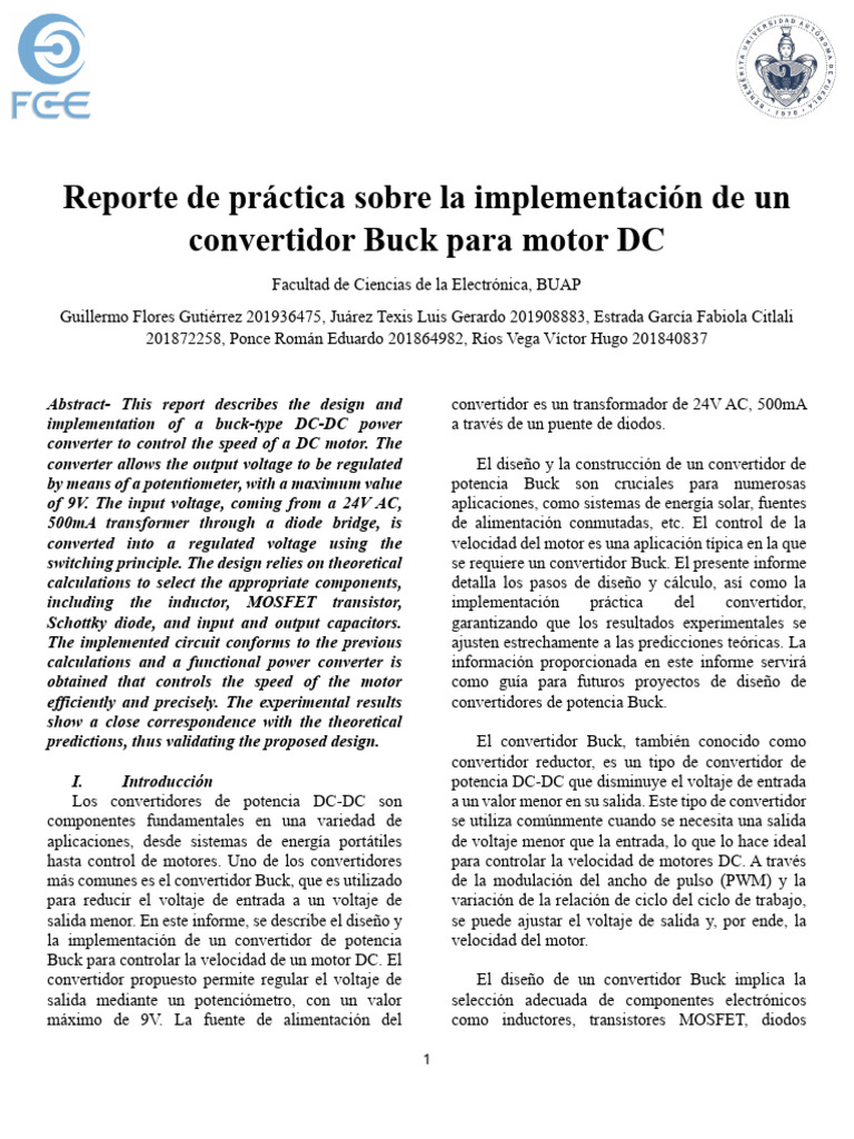 Reporte de Práctica Sobre La Implementación de Un Convertidor Buck para Motor DC | PDF | Red ...