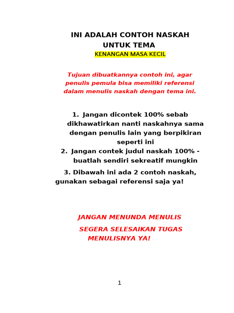 [KMK] - Contoh Naskah - KENANGAN MASA KECIL | PDF