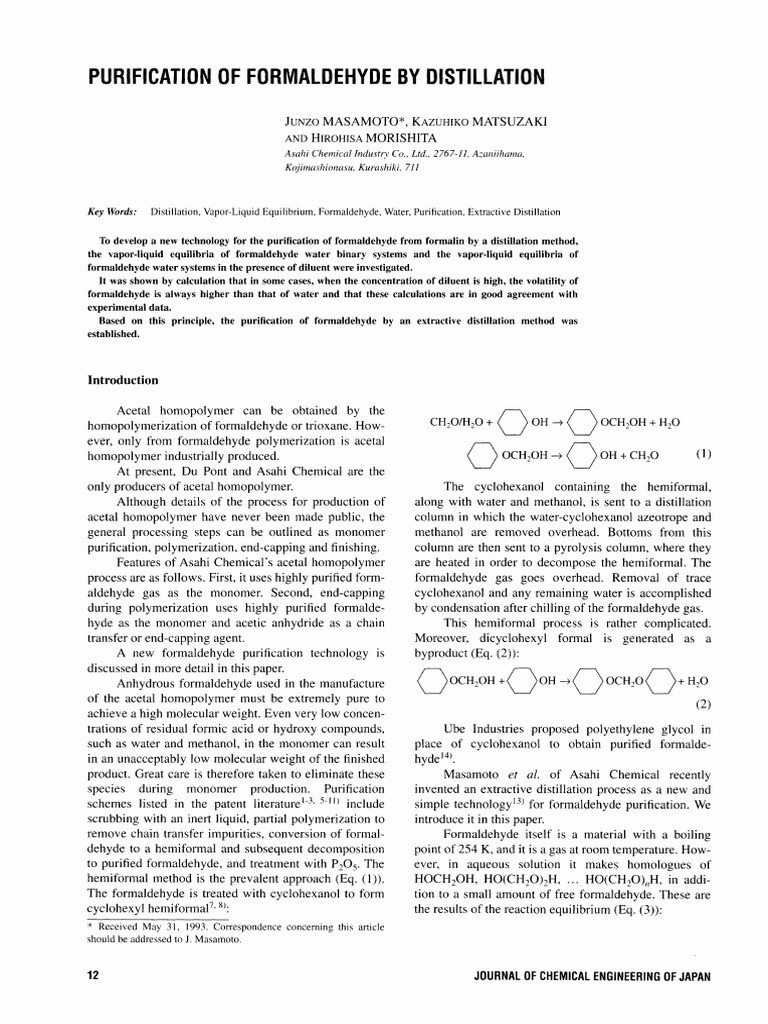 Purification of Formaldehyde | PDF