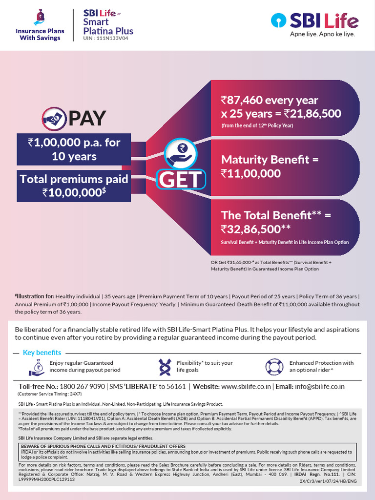SBI Life - Smart Platina Plus - Handbills - 1 Lakh | PDF | Insurance ...