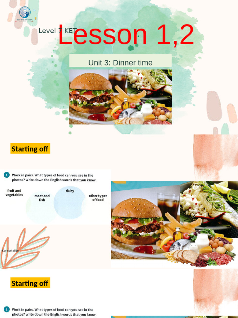 Lv7ket. Unit 3 - Lesson 1,2 | PDF | Hamburgers | Foods