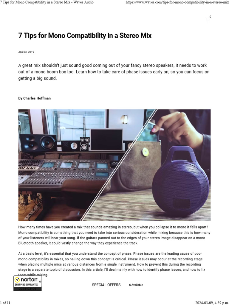 7 Tips For Mono Compatibility In A Stereo Mix Waves Audio Pdf Phase Waves Pitch Music