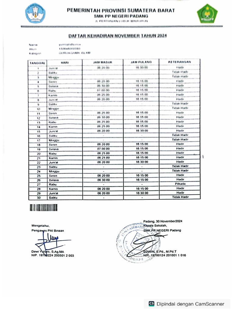 Absen November 2024 | PDF