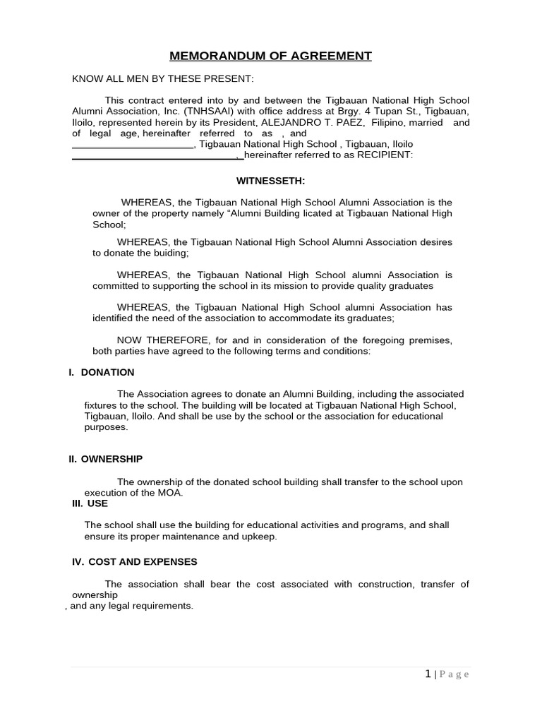 Sample MOA | PDF | Civil Law (Legal System) | Civil Law (Common Law)